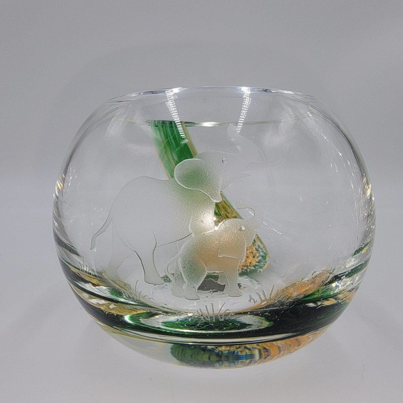 Lenox | Accents | Lenox Glass Bowl Etched Crystal Elephants Clear Green ...
